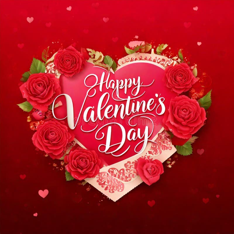 "Valentine S Delight: Heart and Roses on Red Generative AI Stock ...