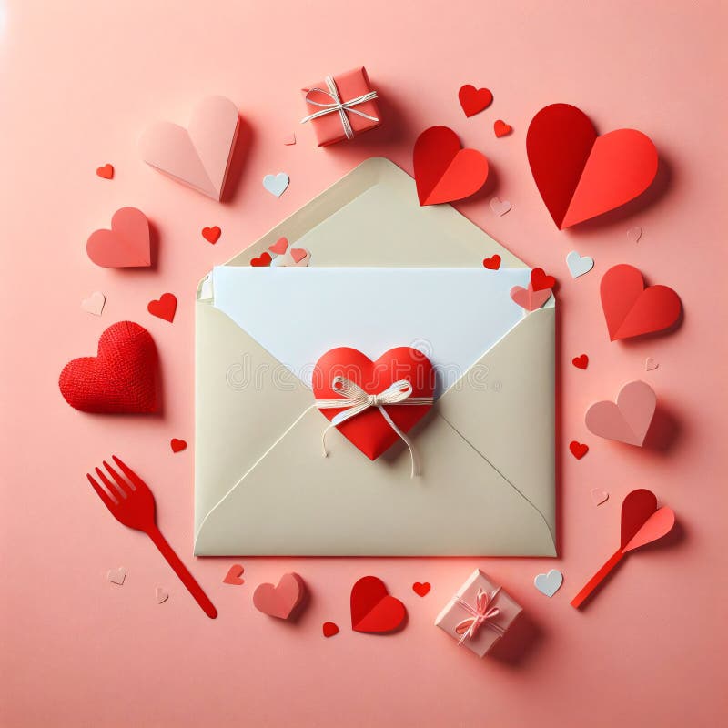 Creative Composition with Envelope and Paper Red Hearts, a Message of ...