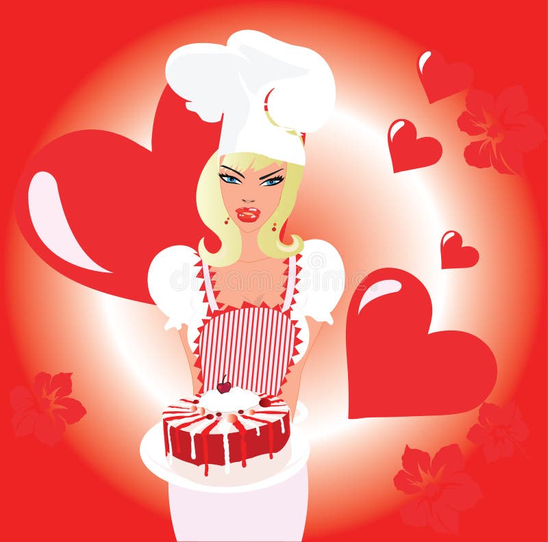 Beautiful Woman Chef Valentine Day Chocolate Cake Stock Vector ...