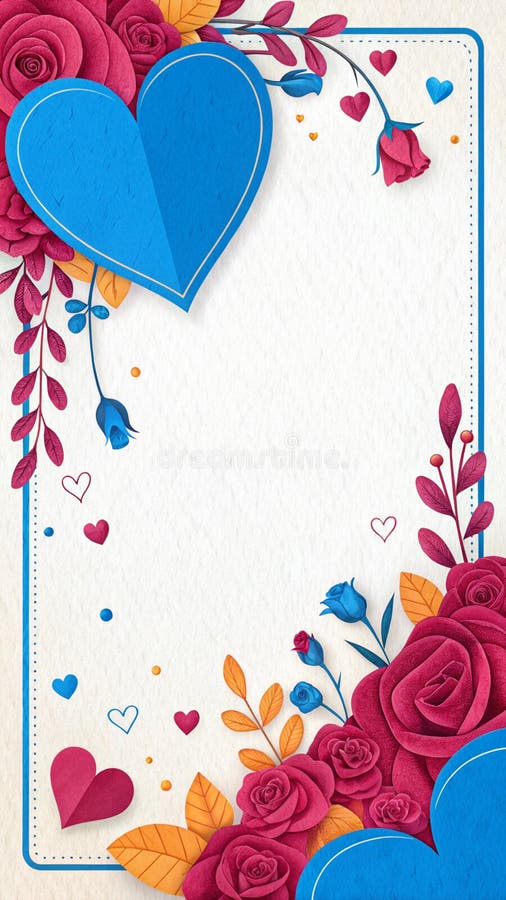 Valentine Themes Border with Paper Texture and Dynamic Retro Pop ...