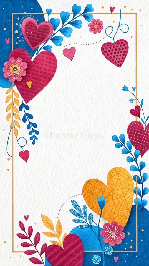 Valentine Themes Border with Paper Texture and Dynamic Retro Pop ...