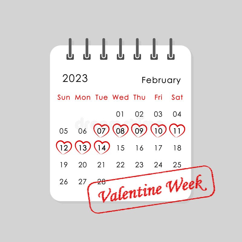 Valentine Week Highlighted on Monthly Calendar with Heart Shape, Vector ...