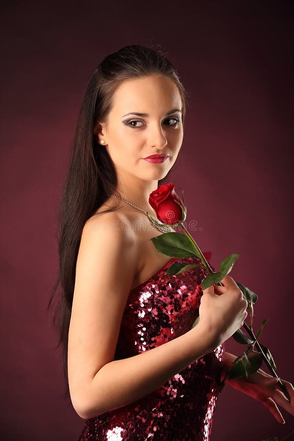 Valentines Beautyfull Girl with Red Rose in Her Hands Stock Image ...