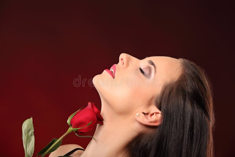 Valentines Beautyfull Girl with Red Rose in Her Hands Stock Image ...