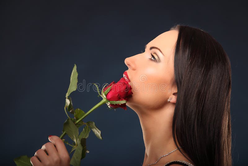 Valentines Beautyfull Girl with Red Rose in Her Hands Stock Photo ...