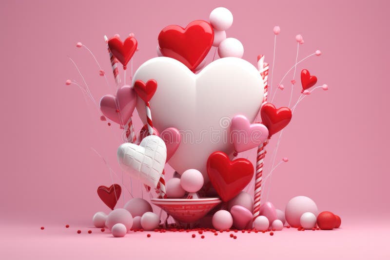 Valentines Dat 3d Render Style of Minimal Pink Studio Background with ...