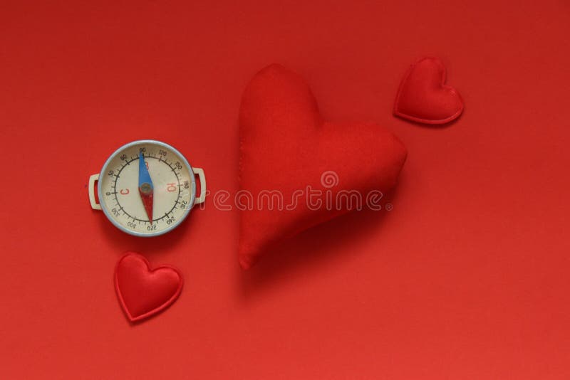 Valentines Day Background with Red Heart and Compass. Stock Photo ...