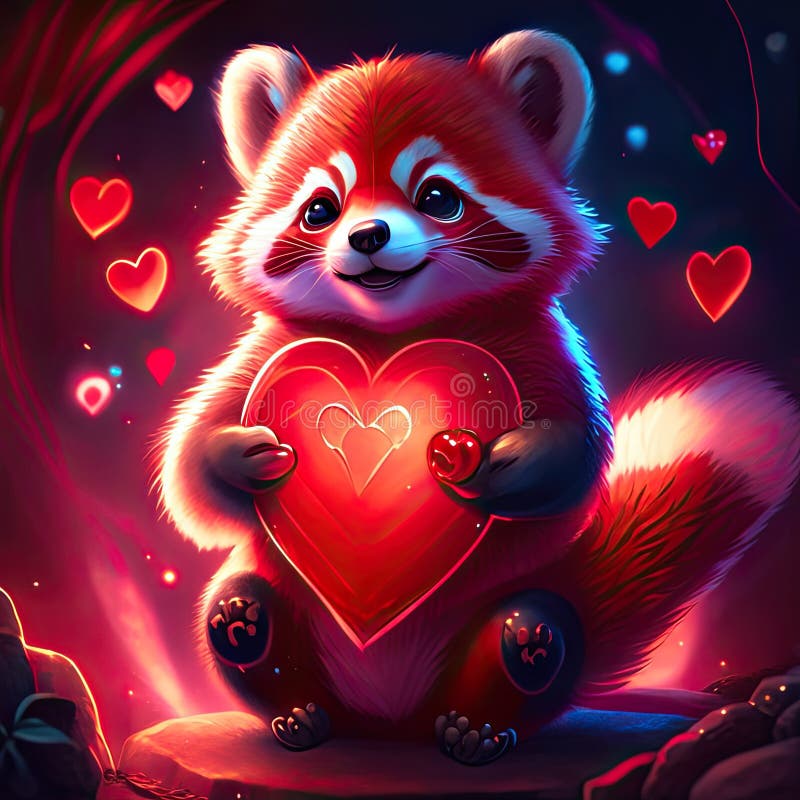 Red Panda Hugging Heart Valentines Day Card With Cute Red Panda Holding