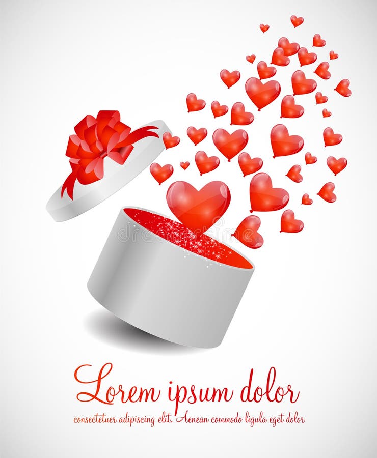 Valentines Day Card with Gift Box and Heart Shaped Stock Vector ...