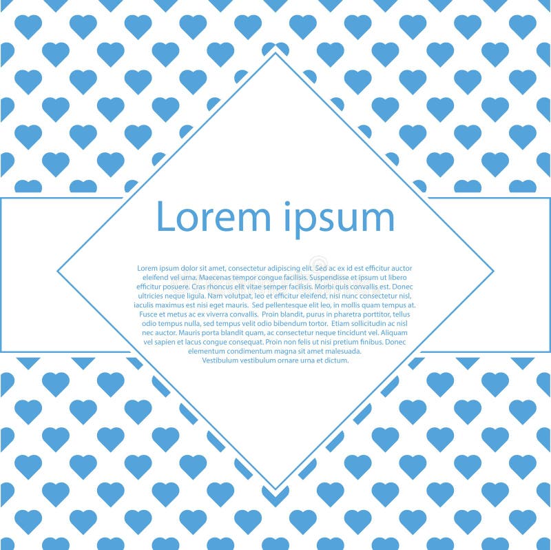 Valentines Day Card with Many Blue Hearts and Rhombus Text Frame. Stock ...