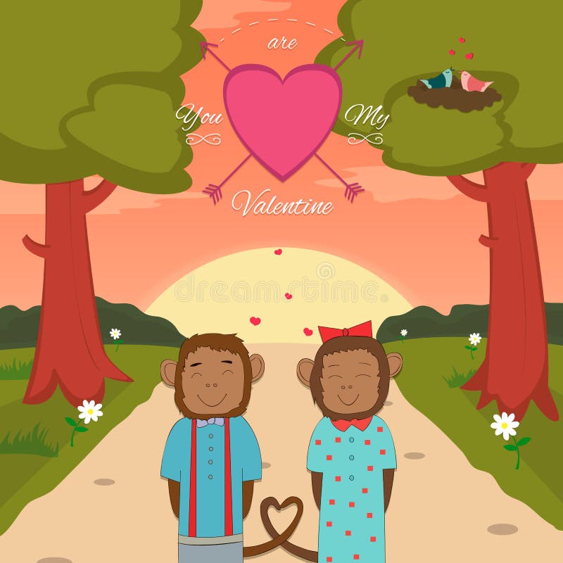 A Couple of Monkeys Just Married Stock Illustration - Illustration of ...