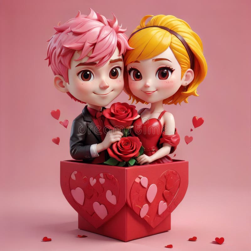 Valentines Day Celebration 3D Chibi Style Couple Stock Illustration ...