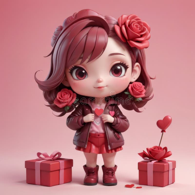 Valentines Day Celebration 3D Chibi Style Couple Stock Illustration ...