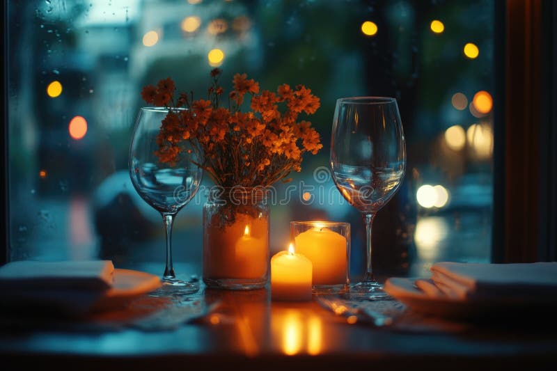 Candlelight Romantic Dinner Table for Two in Restaurant. Ai Generated ...