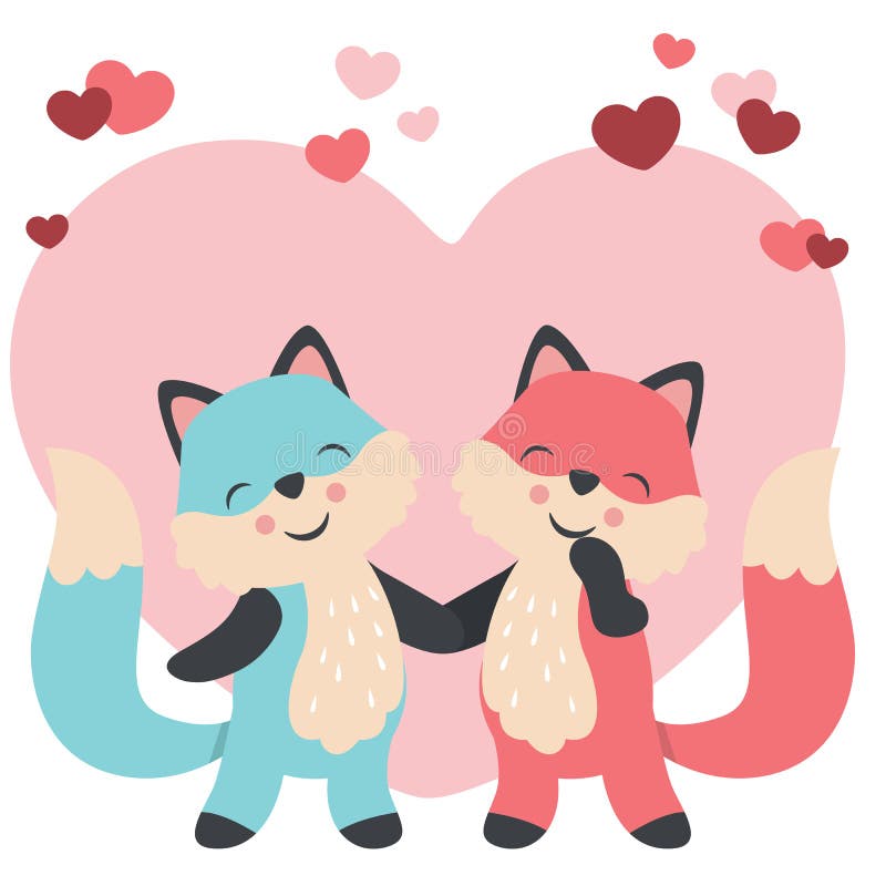 Valentines Day Cute Foxes In Love Holding Hands Stock Vector