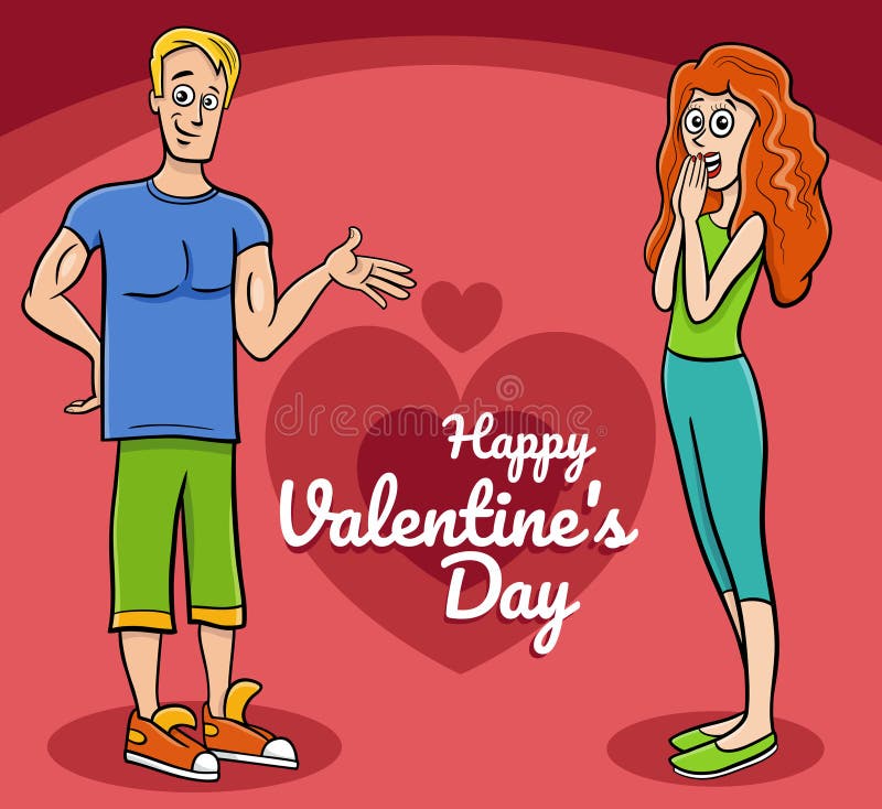 Valentines Day Design with Comic Young Couple in Love Stock Vector ...