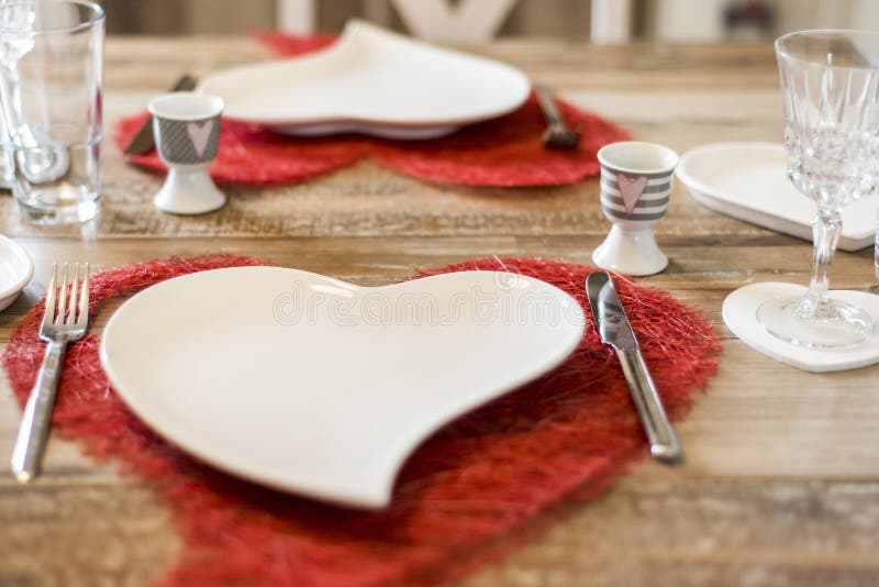 Valentines Day Dinner Setting Romantic Love for Two Wooden Table Red ...