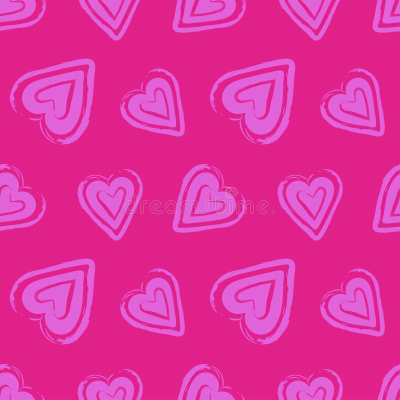 Valentines Day Doodles Seamless Pattern. Cute Hot Pink Hearts with ...