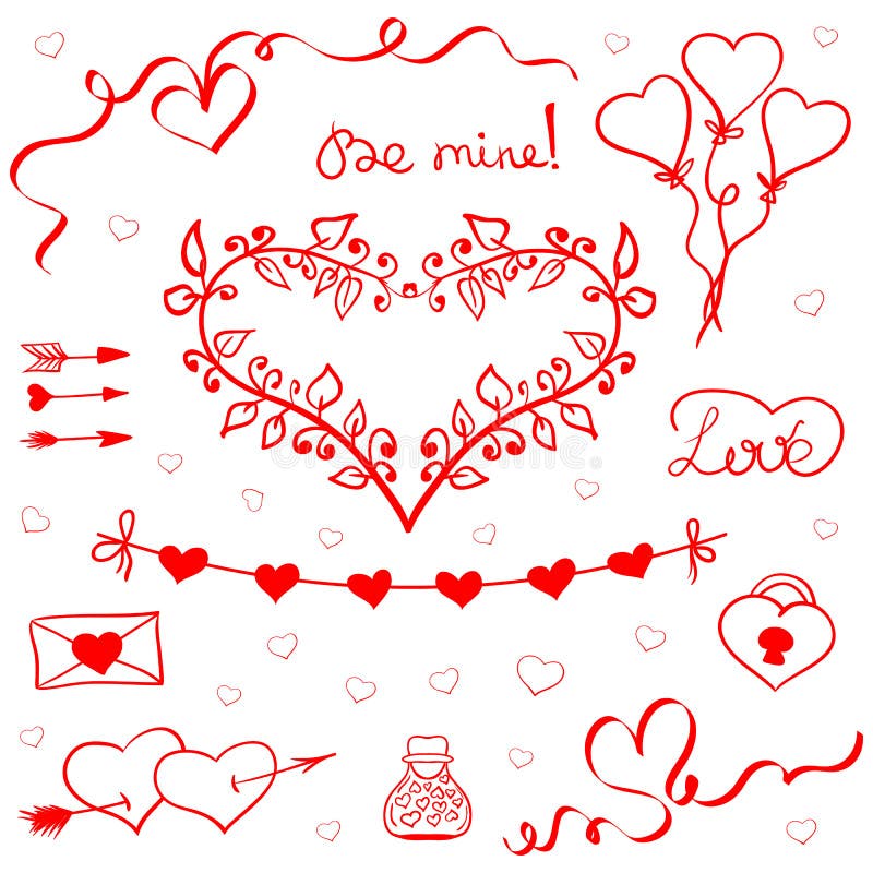Valentines Day Doodles Vector Stock Vector - Illustration of sketch ...