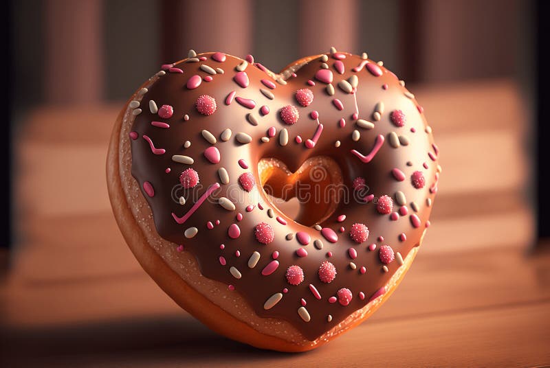 Generative AI, Donut in Heart Shape with Little Hearts Pastries ...