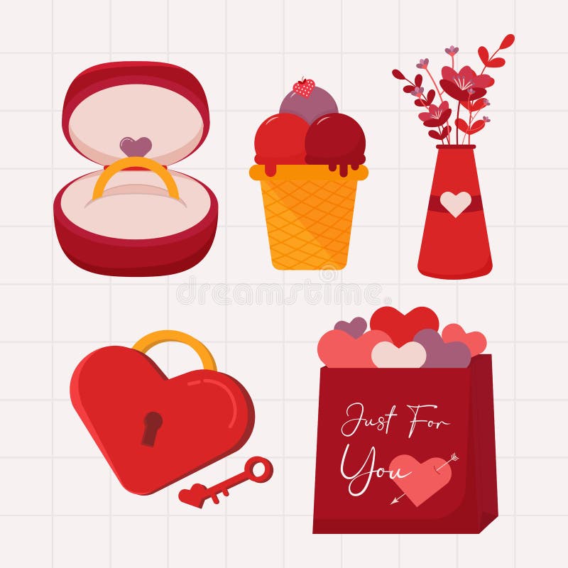 Valentines Day Element Collections in Flat Design Stock Vector ...