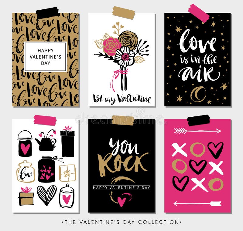 Valentines Day Gift Cards. Calligraphy and Hand Drawn Design. Stock ...