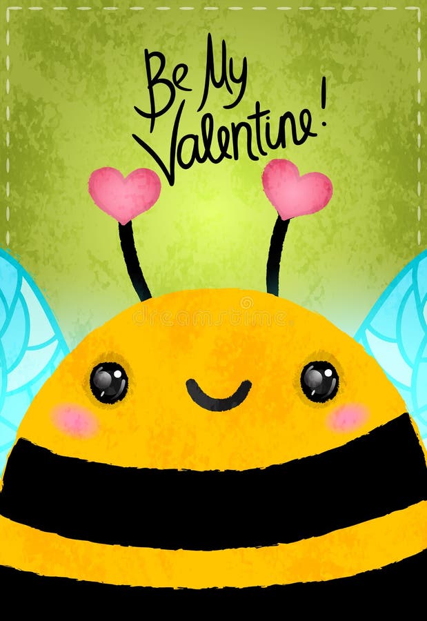 Valentines Day Greeting Card with Bee Stock Vector - Illustration of ...