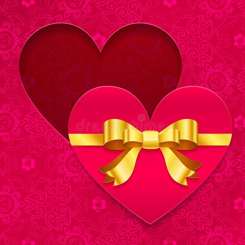 Valentines Day Greeting Card with Heart and Ribbon Stock Vector ...