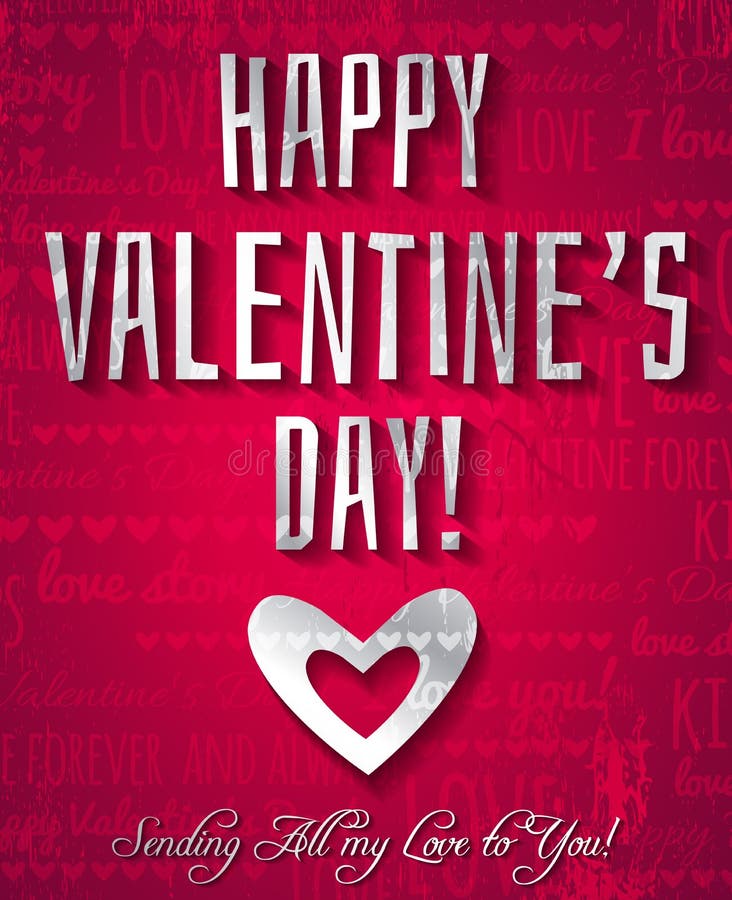 Valentines Day Greeting Card with Silver Text, Ve Stock Vector ...