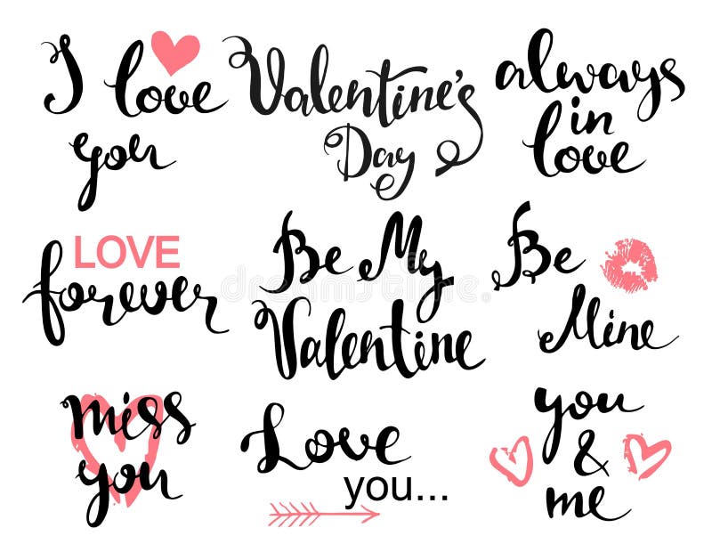 Valentines Day Hand Drawn Design Elements with Calligraphy. Handwritten ...