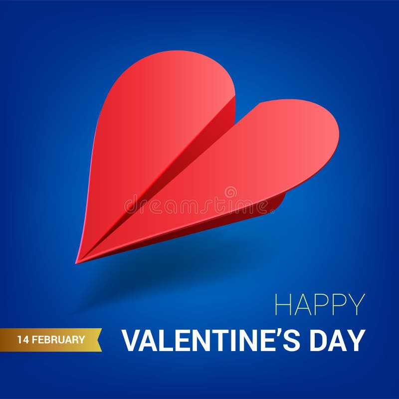 Valentines Day Illustration. Red Paper Plane Shaped of Heart Stock ...