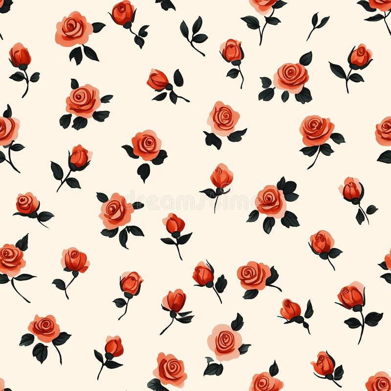 Valentines Day Illustration with Roses Seamless Repeat Pattern Tile ...