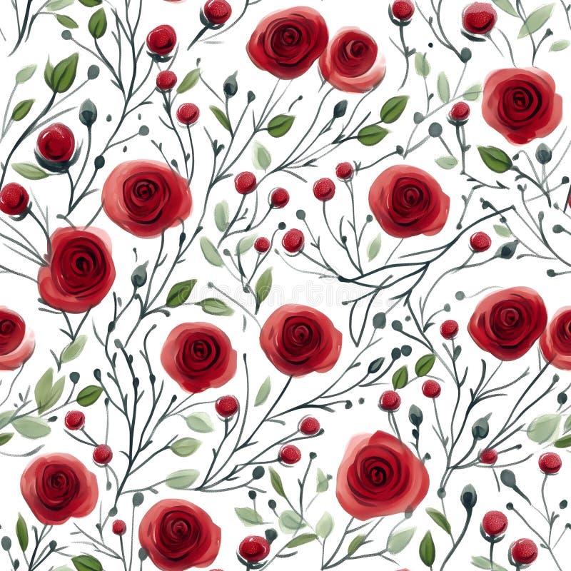 Valentines Day Illustration with Roses Seamless Repeat Pattern Tile ...