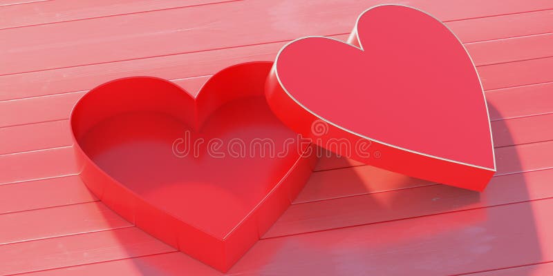 Valentines Day Love Concept. Open Empty Red Gift Box Heart Shape on Red ...
