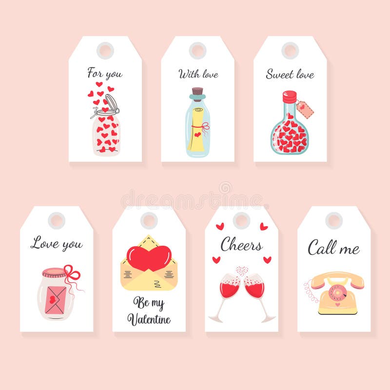Valentines Day Love Gift Tags Set. Romantic Labels with Love Quotes ...