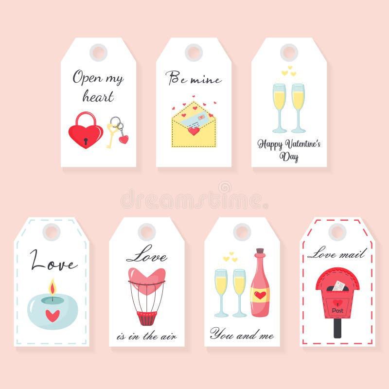 Valentines Day Love Gift Tags Set. Romantic Labels with Love Quotes ...