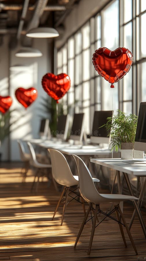 Valentines Day in the Office Modern Workspace Decorated with Heart ...