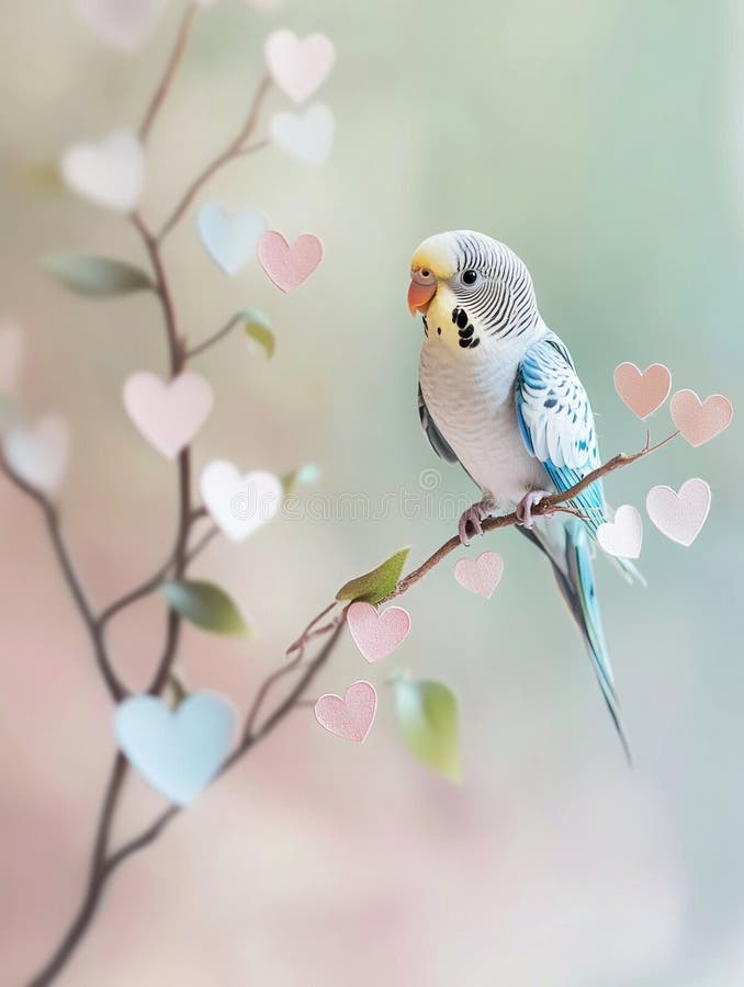 Valentines Day Parakeet with Heart Decorations for Romantic ...