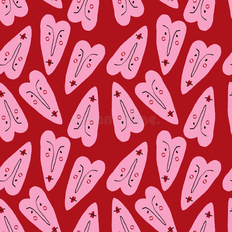 Valentines Day Pattern with Ugly Devil Hearts. Groovy Cute Love ...