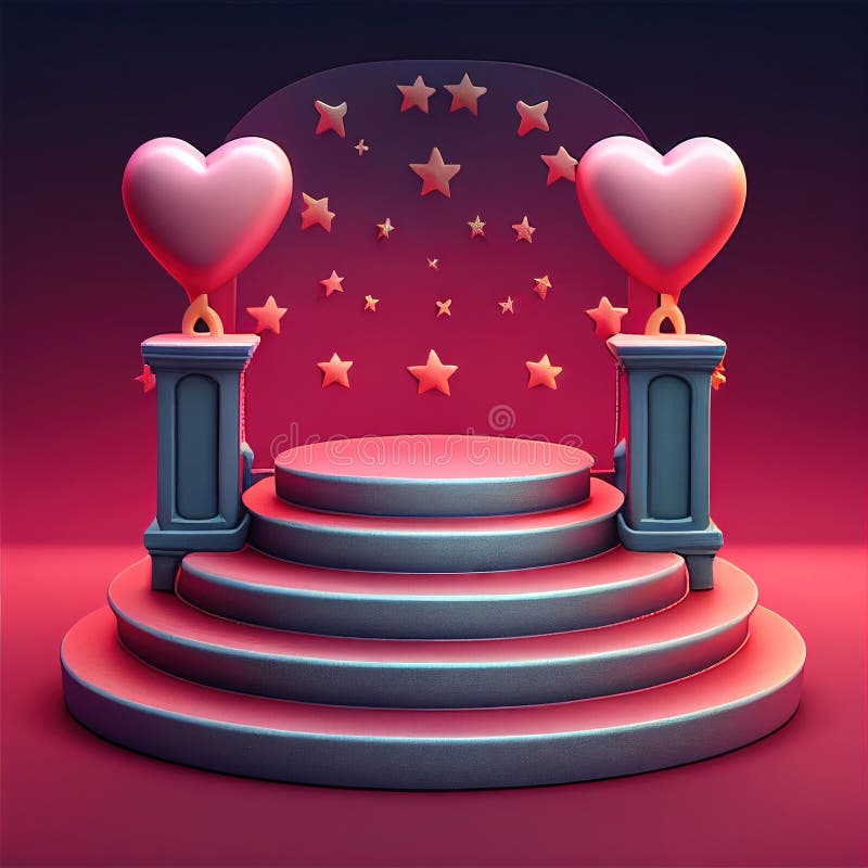 Valentines Day Pink Stage Decorated with Pink Heart and Stars Image ...