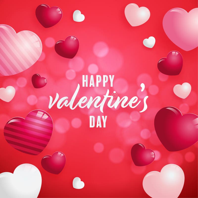 Valentines Day Poster with Red and Pink Hearts on Background Stock ...