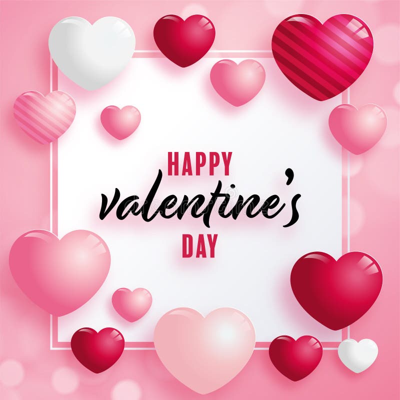 Valentines Day Poster with Red and Pink Hearts on Background Stock ...