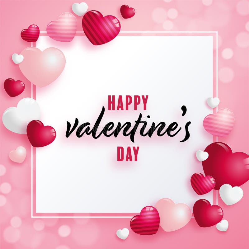 Valentines Day Poster with Red and Pink Hearts on Background Stock ...