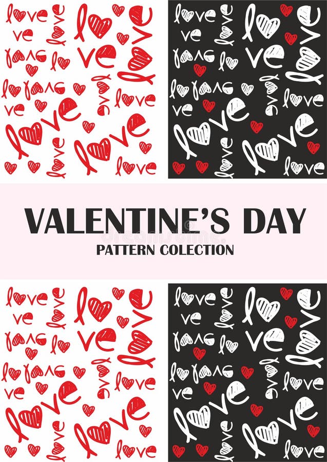Valentines Day Red, Black Love Pattern Collection Stock Illustration ...