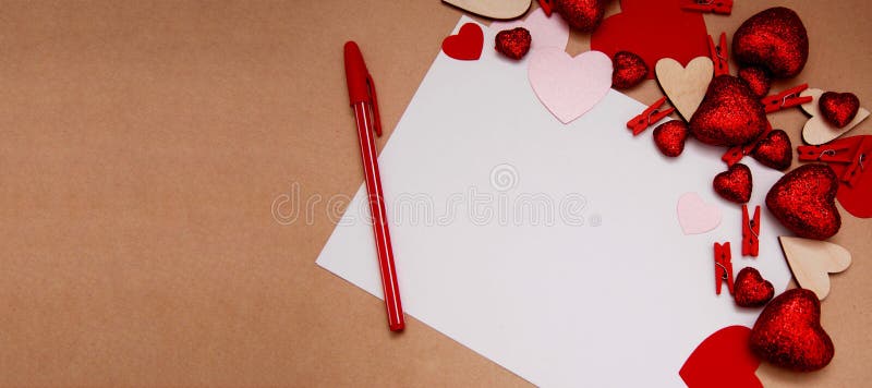 Valentines Day, Red Hearts, Empty Blank Paper. Abstract Love Banner ...