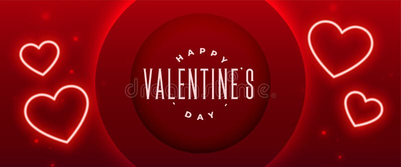 Valentines Day Romantic Banner with Glowing Neon Hearts Stock Vector ...