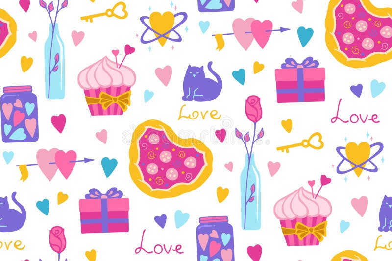 Valentines Day Romantic Elements Seamless Pattern Cute Abstract ...