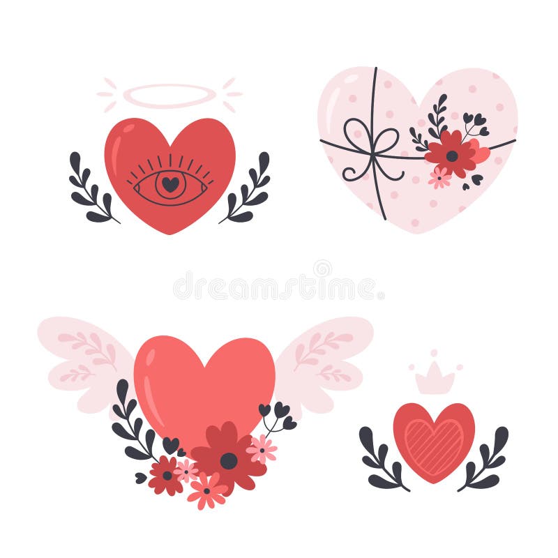 Valentines Day, Romantic and Love Objects. Heart Shape Elements ...