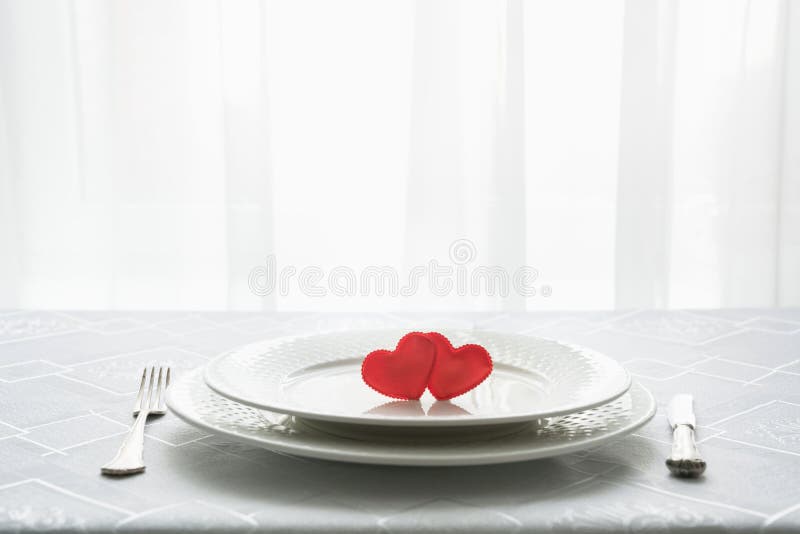 Valentines Day Table Place Setting with Two Hearts. Space for Text ...