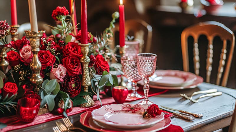 Valentines Day Tablescape and Table Decor, Romantic Table Setting with ...